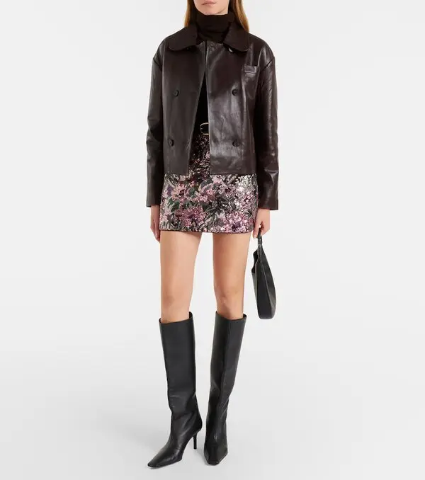 SELF-PORTRAIT Cropped Leather Jacket