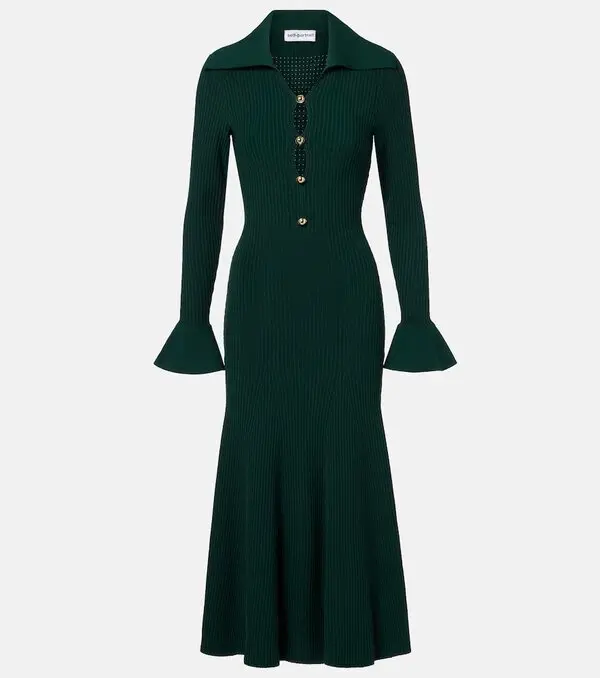 SELF-PORTRAIT Ribbed-knit Midi Dress