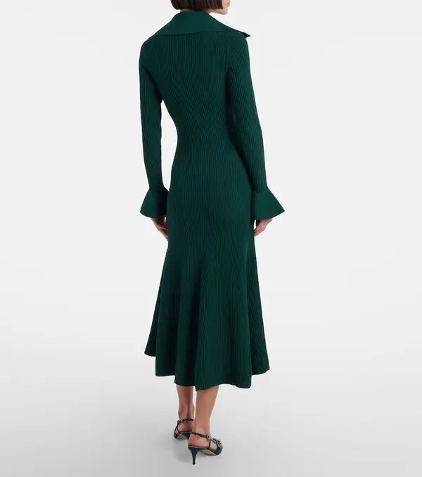SELF-PORTRAIT Ribbed-knit Midi Dress