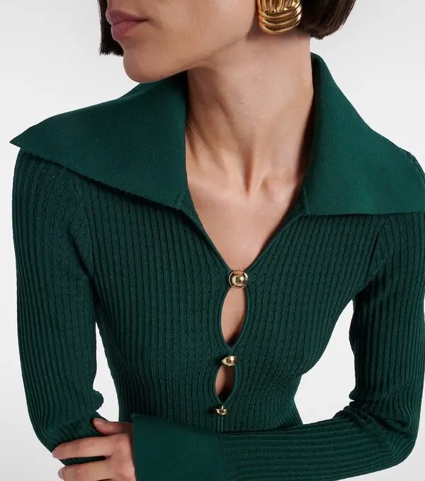 SELF-PORTRAIT Ribbed-knit Midi Dress