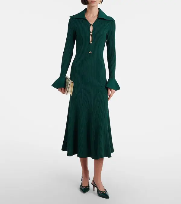 SELF-PORTRAIT Ribbed-knit Midi Dress