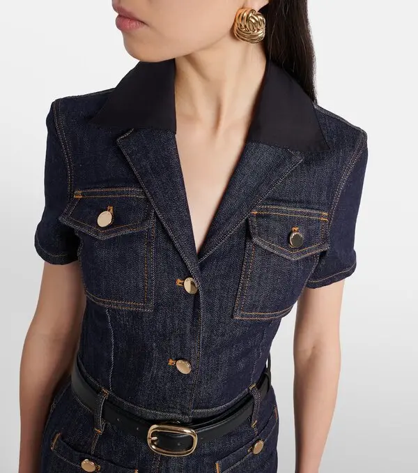 SELF-PORTRAIT Belted Denim Midi Dress