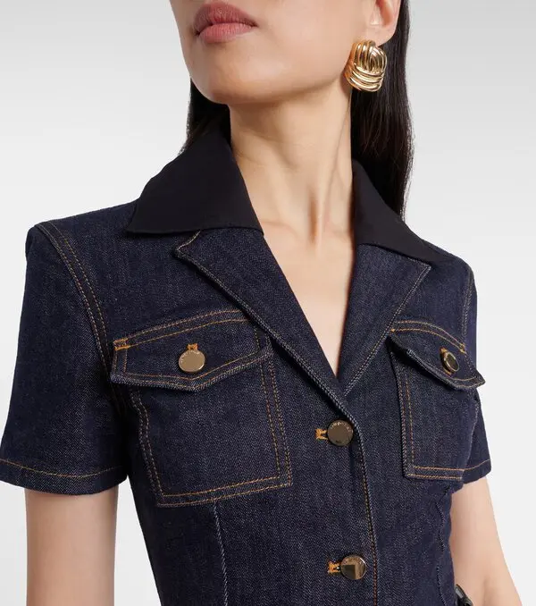 SELF-PORTRAIT Belted Denim Midi Dress