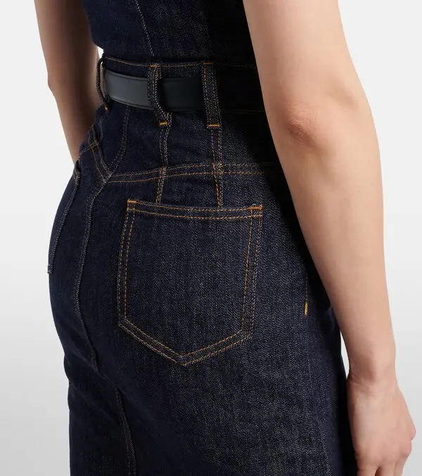 SELF-PORTRAIT Belted Denim Midi Dress