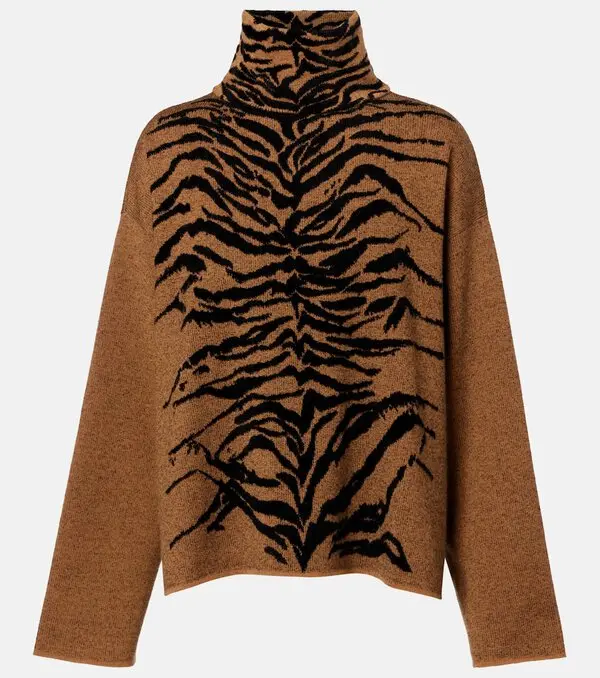 Alaïa Jacquard Turtleneck Sweater With Tiger Print