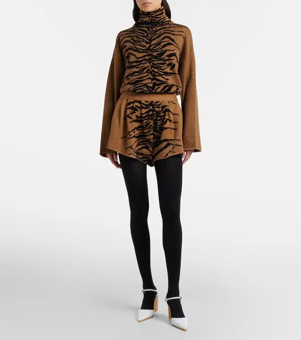 Alaïa Jacquard Turtleneck Sweater With Tiger Print