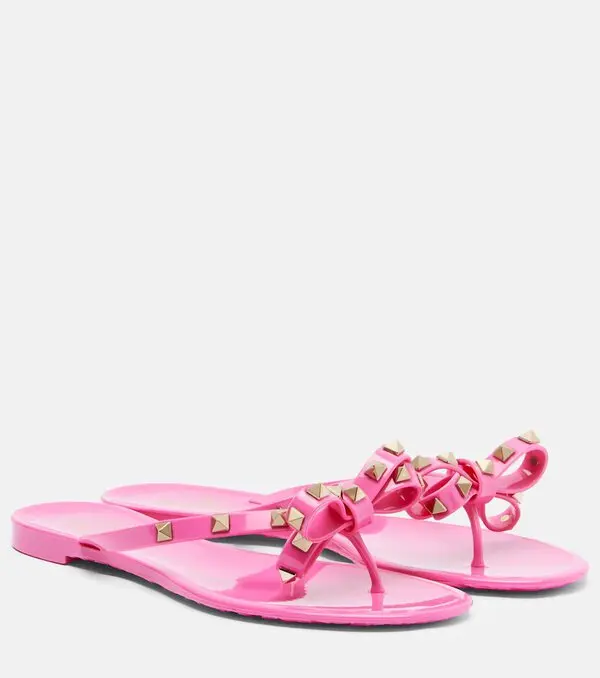 Valentino Garavani Rockstud Bow Detail Thong Sandals - Pink