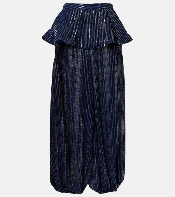ADRIANA DEGREAS Sequined Wide-leg Trousers - Blue