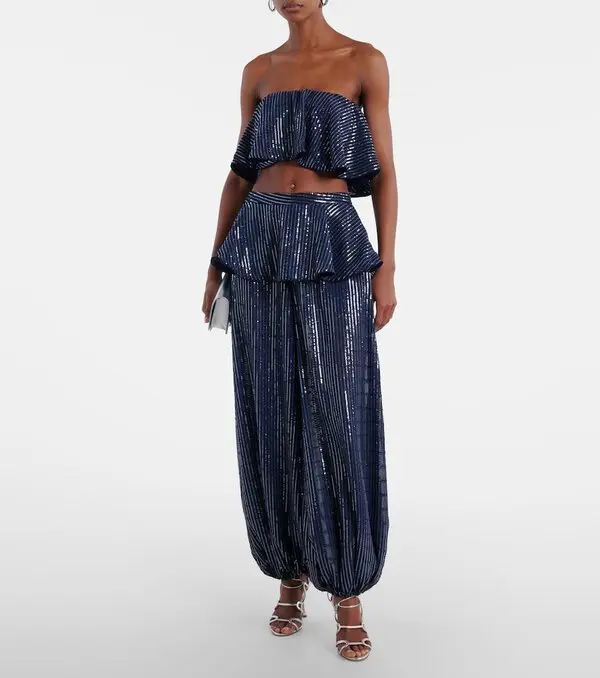 ADRIANA DEGREAS Sequined Wide-leg Trousers
