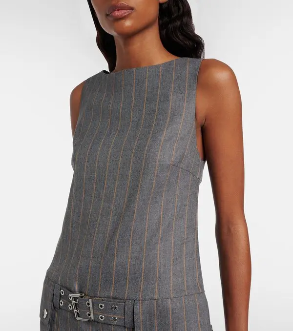 GANNI Belted Pinstripe Mini Dress