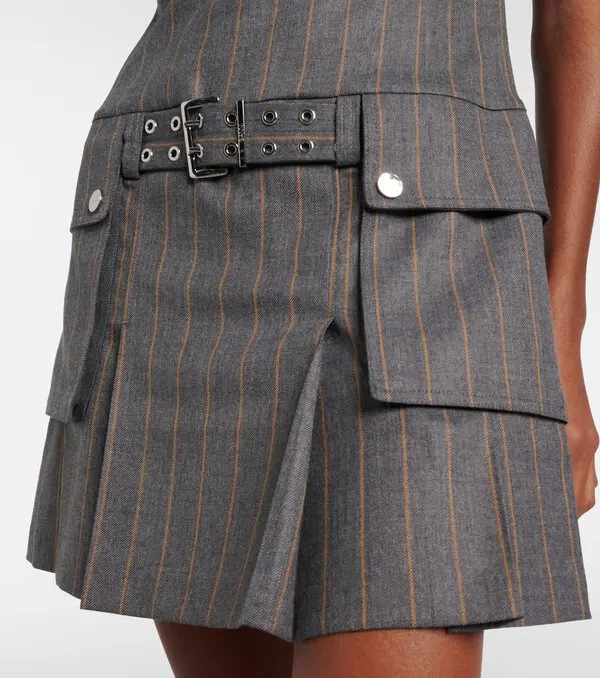GANNI Belted Pinstripe Mini Dress