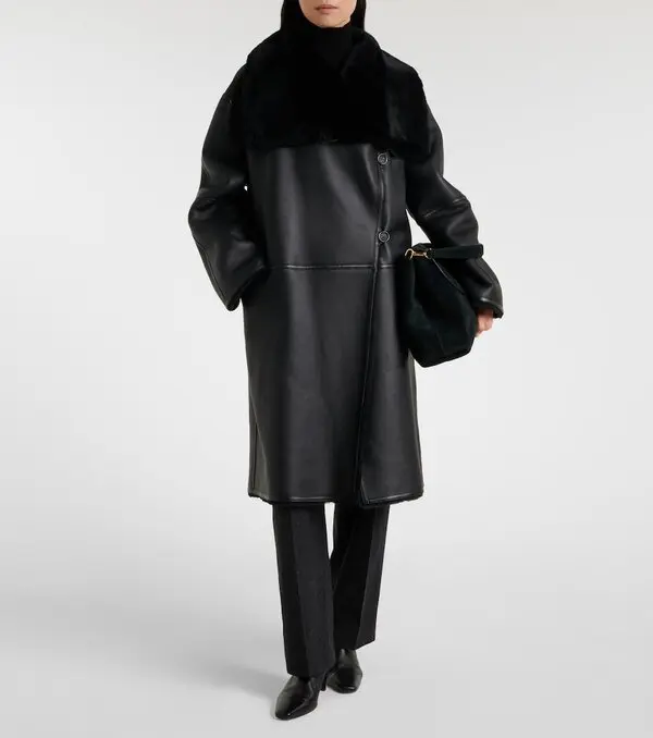 TOTEME Shearling-lined Leather Coat - Black