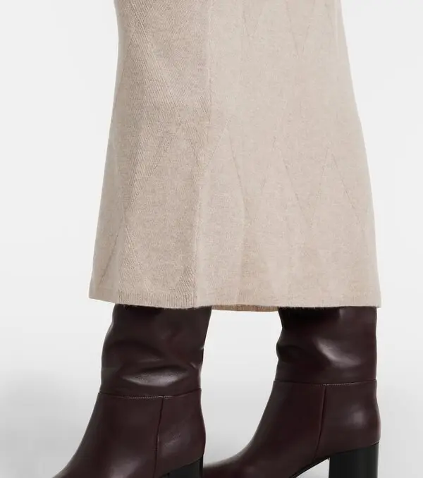 Max Mara Argyle Cashmere Midi Skirt - Beige