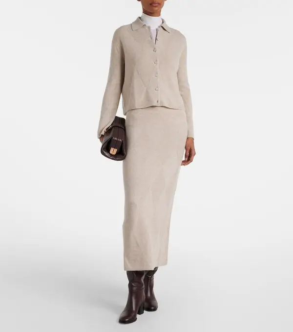 Max Mara Argyle Cashmere Midi Skirt - Beige