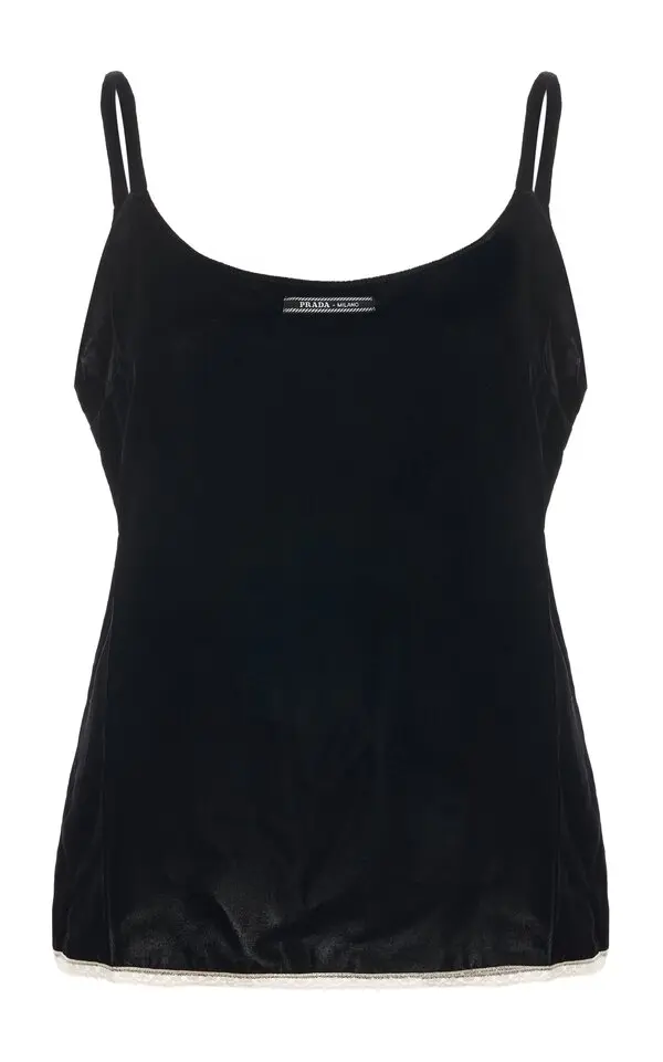 Prada Velvet Cami Top With Lace Trim - Black