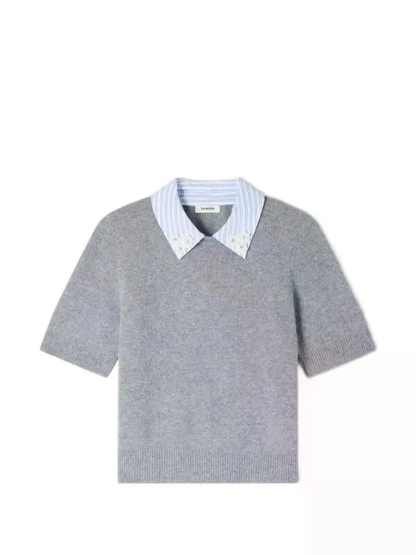 Sandro Detachable Collar Fine Knit Sweater - Grey