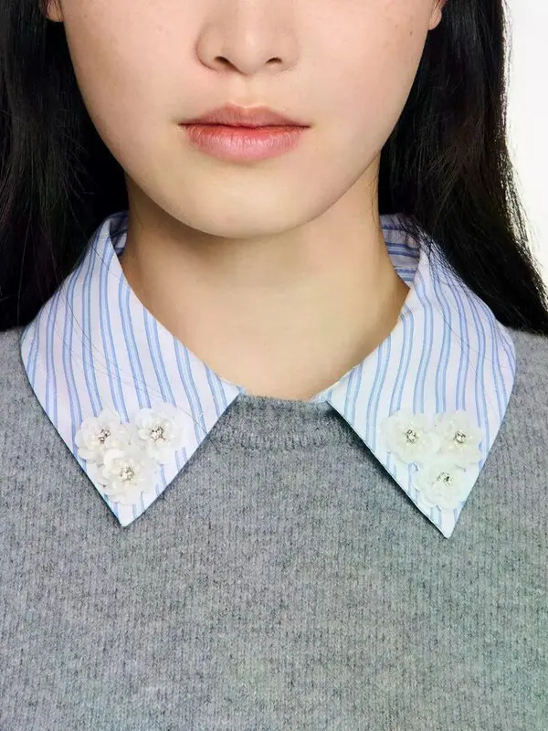 Sandro Detachable Striped Collar Wool Sweater
