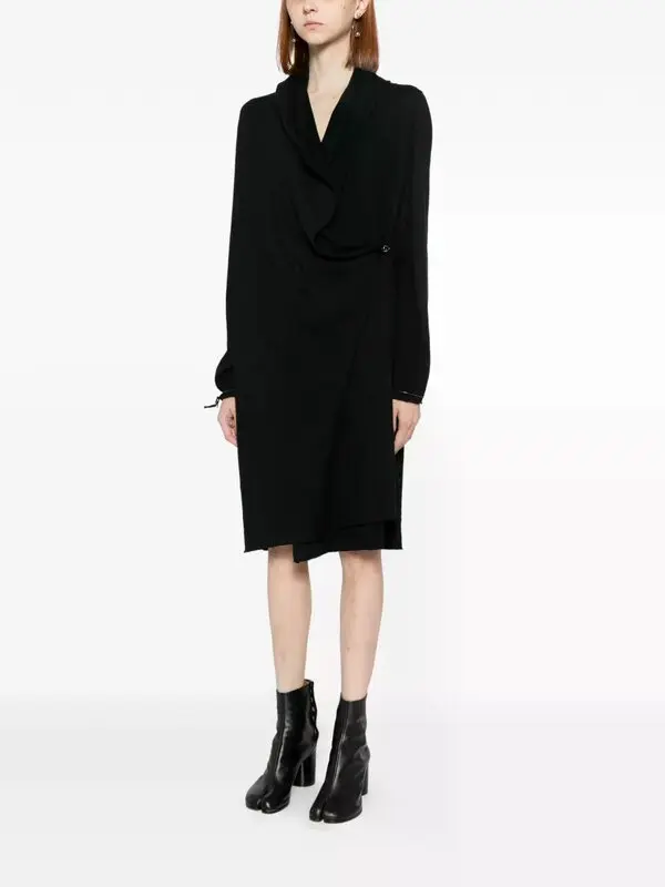 MA+ Long-sleeved Draped Dress With Front Button Fastening