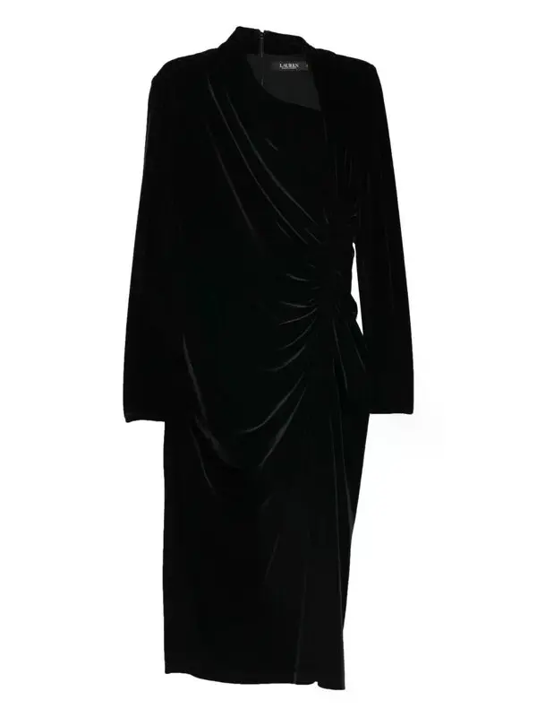 Ralph Lauren Ruched Long-sleeve Velvet Dress