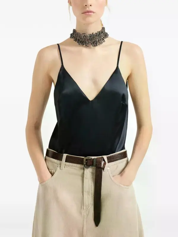 Brunello Cucinelli V-neck Stretch Silk Satin Camisole