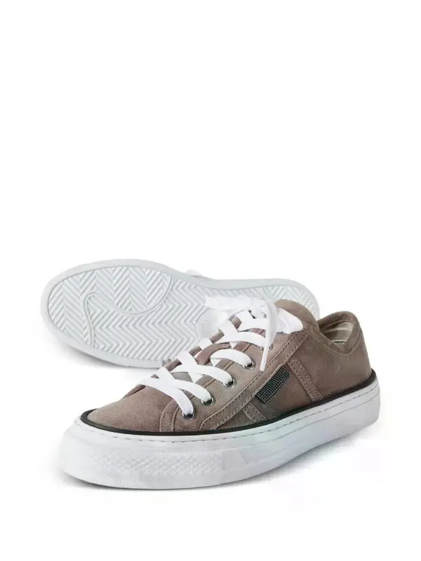 Brunello Cucinelli Monili Embellished Suede Platform Sneakers
