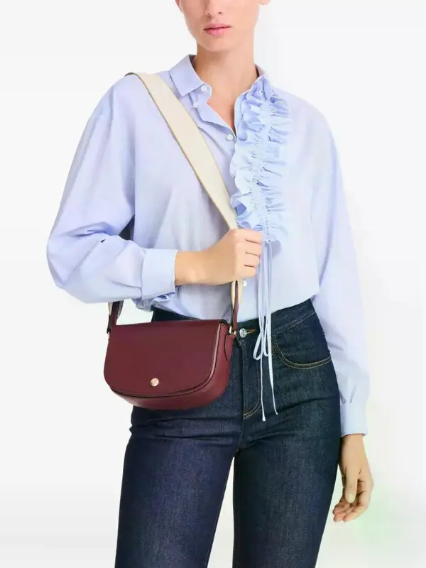 Longchamp Smooth Leather Crossbody Bag With Signature Snap Closure - Red