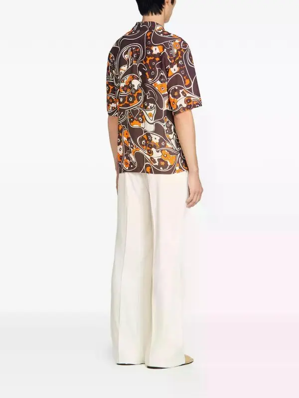 Sandro Loose-fit Print Shark Collar Shirt - Brown