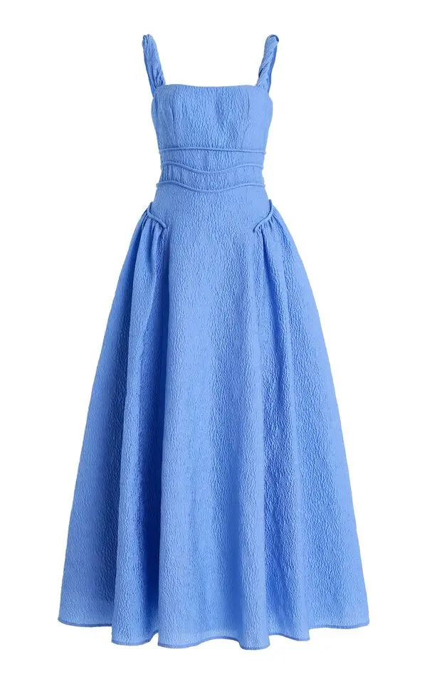 Rachel Gilbert Sophia Gathered Jacquard Maxi Dress - Blue