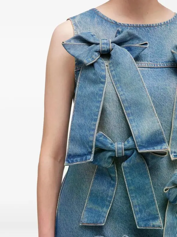 GANNI Light Rigid Denim Dress With Bow Detailing