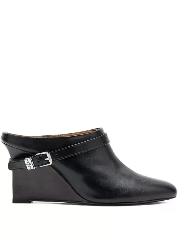 GANNI Buckle Wedge Mules - Black