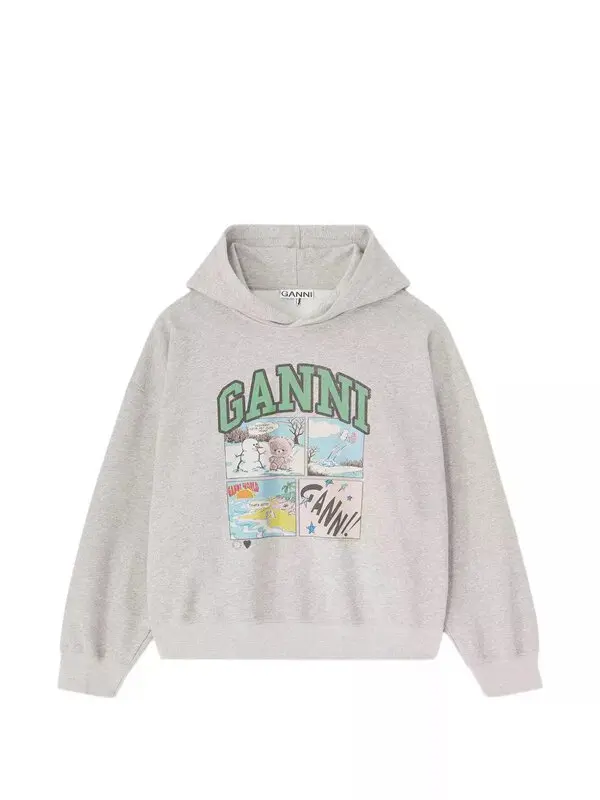 GANNI Graphic Print Hoodie - Silver Marl