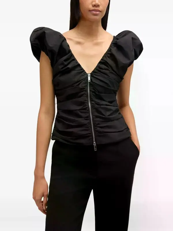 GANNI Ruched Zip Blouse
