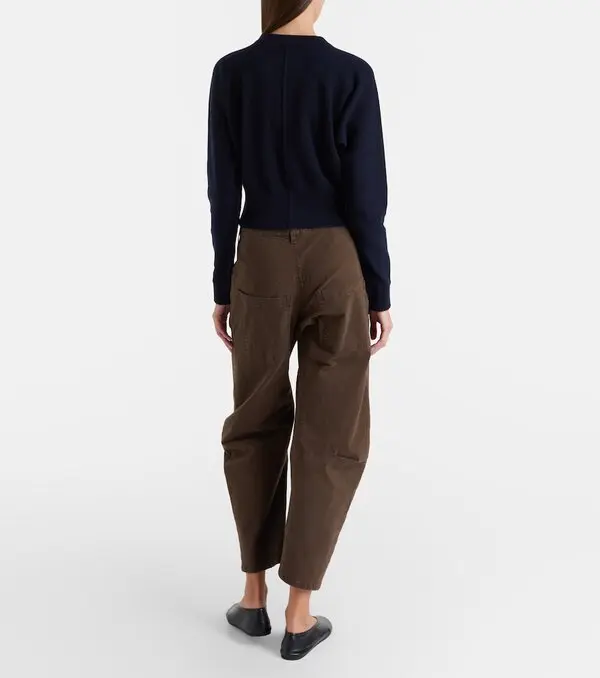 NILI LOTAN Shon Cotton Twill Barrel-leg Trousers In Wood - Brown