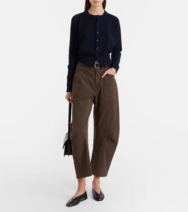 NILI LOTAN Shon Cotton Twill Barrel-leg Trousers In Wood - Brown