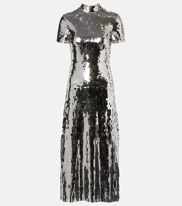 SELF-PORTRAIT Sequined Midi Dress - Silver