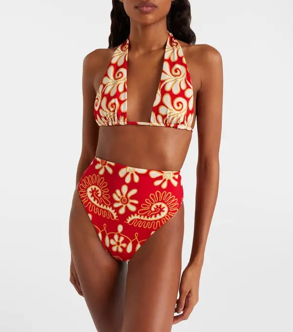 CALA DE LA CRUZ High-rise Bikini Bottoms - Red