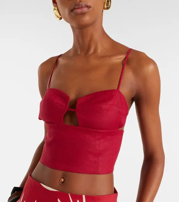 CALA DE LA CRUZ Scarlet Linen Cut-out Crop Top - Red