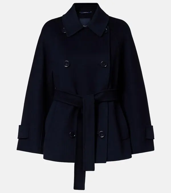 Max Mara Louise Belted Double-breasted Virgin Wool Jacket - Blue
