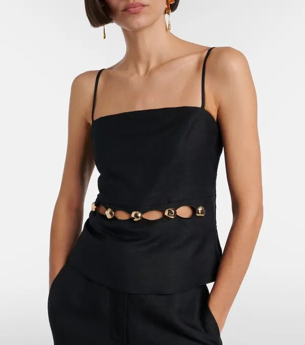 Simkhai Cutout Embellished Linen-blend Camisole - Black