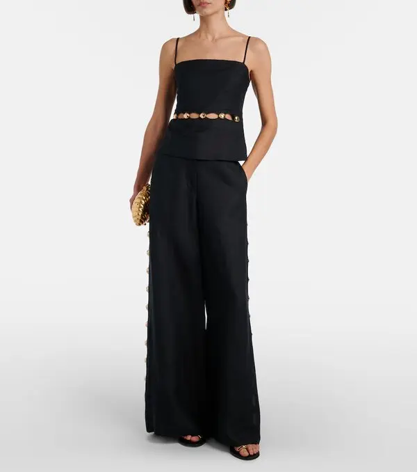Simkhai Cutout Embellished Linen-blend Camisole - Black