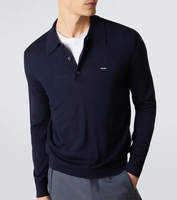 Prada Virgin Wool Polo Sweater - Blue