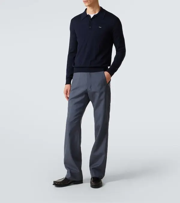 Prada Virgin Wool Polo Sweater - Blue