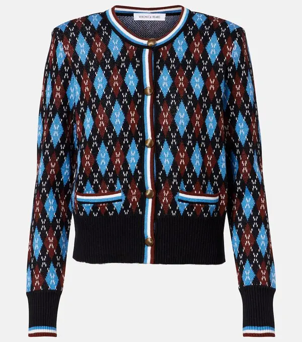 Veronica Beard Sylvane Argyle Wool And Cotton Cardigan - Multicoloured