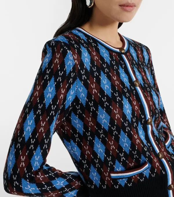 Veronica Beard Sylvane Argyle Wool And Cotton Cardigan