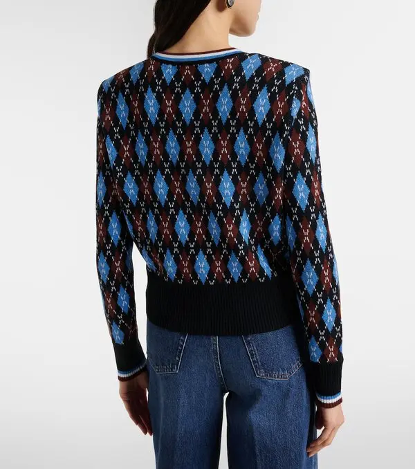 Veronica Beard Sylvane Argyle Wool And Cotton Cardigan