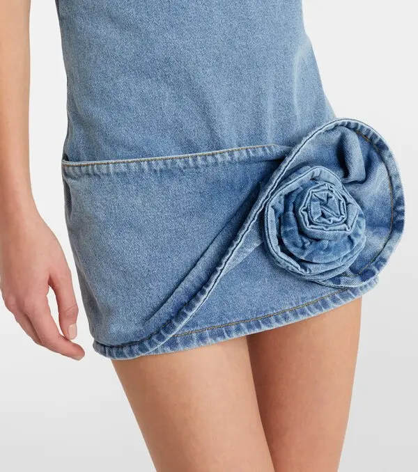Magda Butrym Halterneck Denim Mini Dress With Floral Appliqu