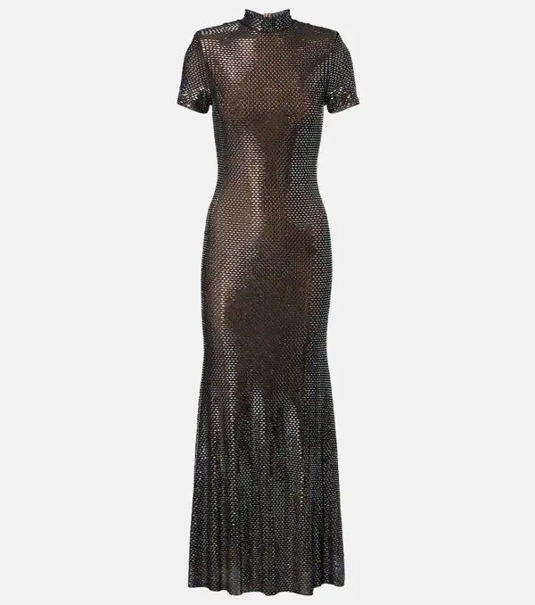 SELF-PORTRAIT Embellished Midi Dress In Black And - Silver