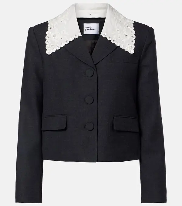 SELF-PORTRAIT Cropped Broderie Anglaise Jacket