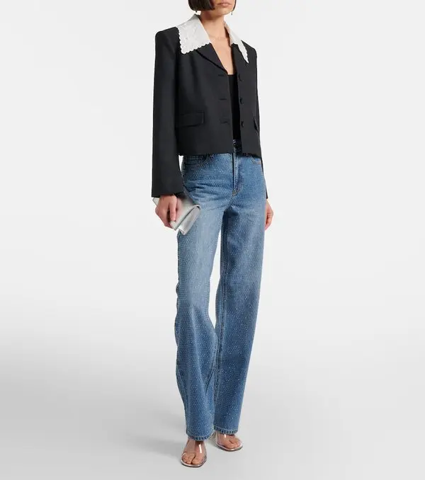 SELF-PORTRAIT Cropped Broderie Anglaise Jacket