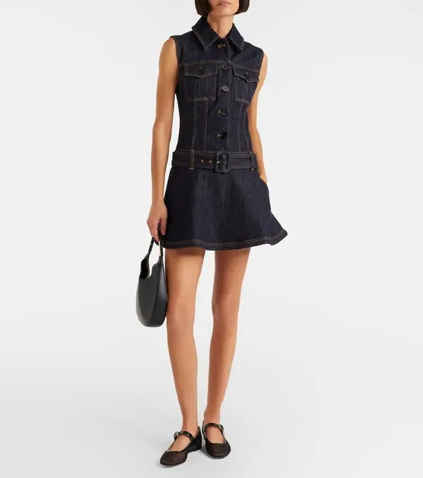 SELF-PORTRAIT Belted Denim Minidress